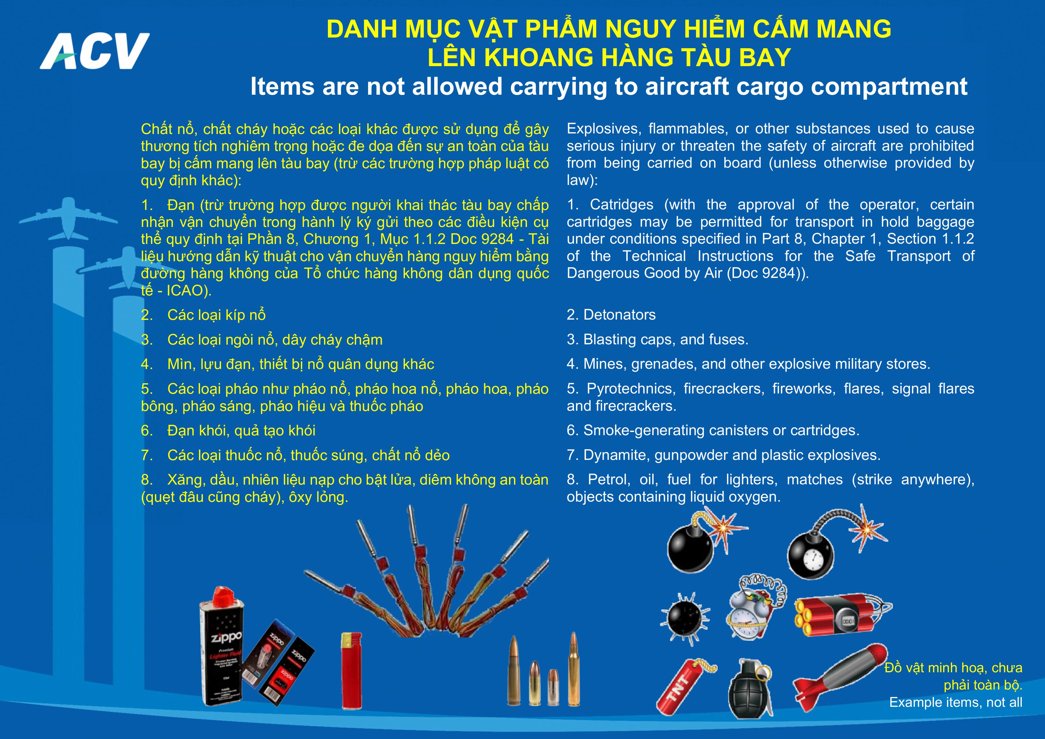 CẢNG HÀNG KHÔNG QUỐC TẾ NỘI BÀI | DANH MỤC VẬT PHẨM NGUY HIỂM